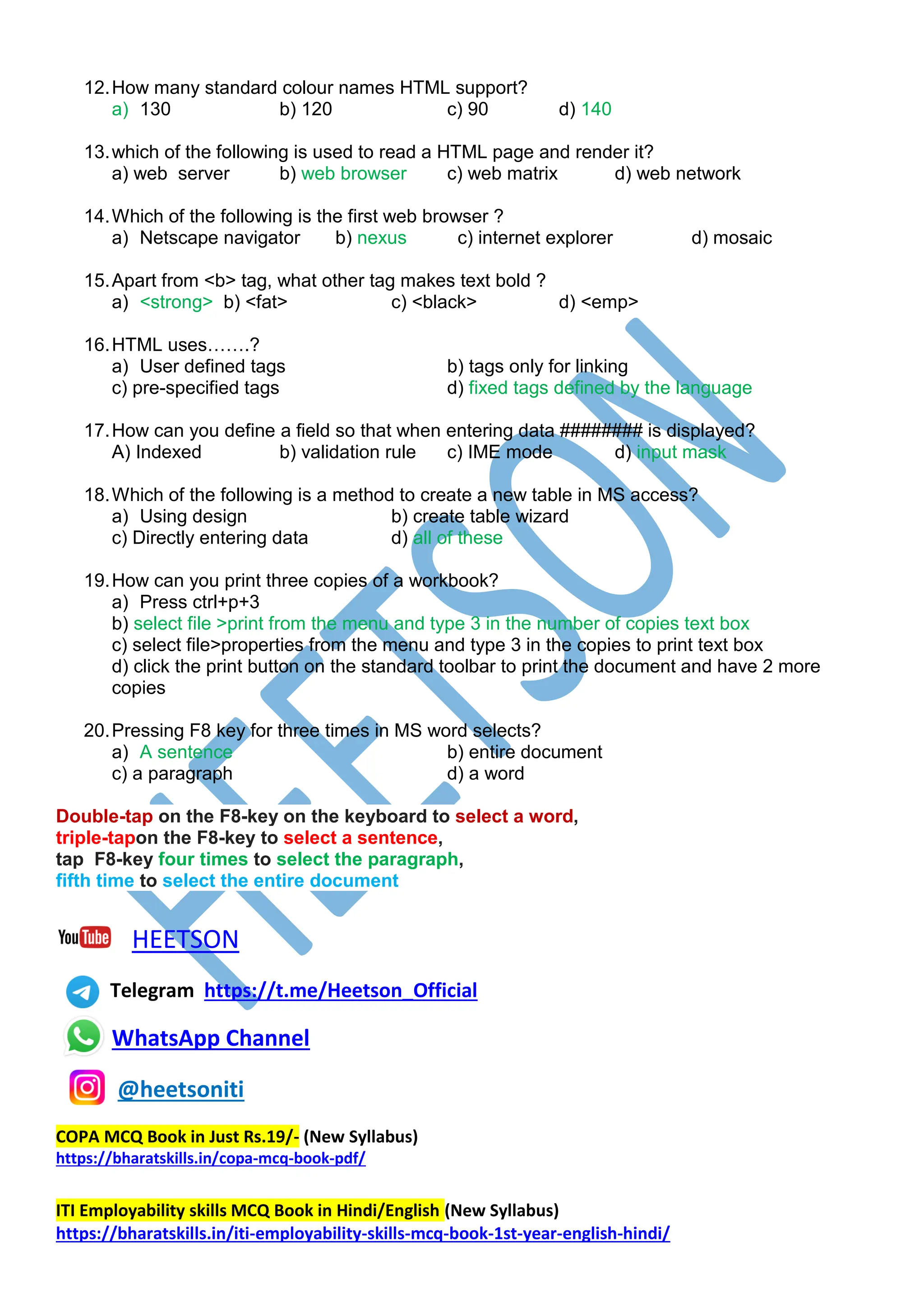 COPA Practice Set (Previous Year Question Paper) | PDF