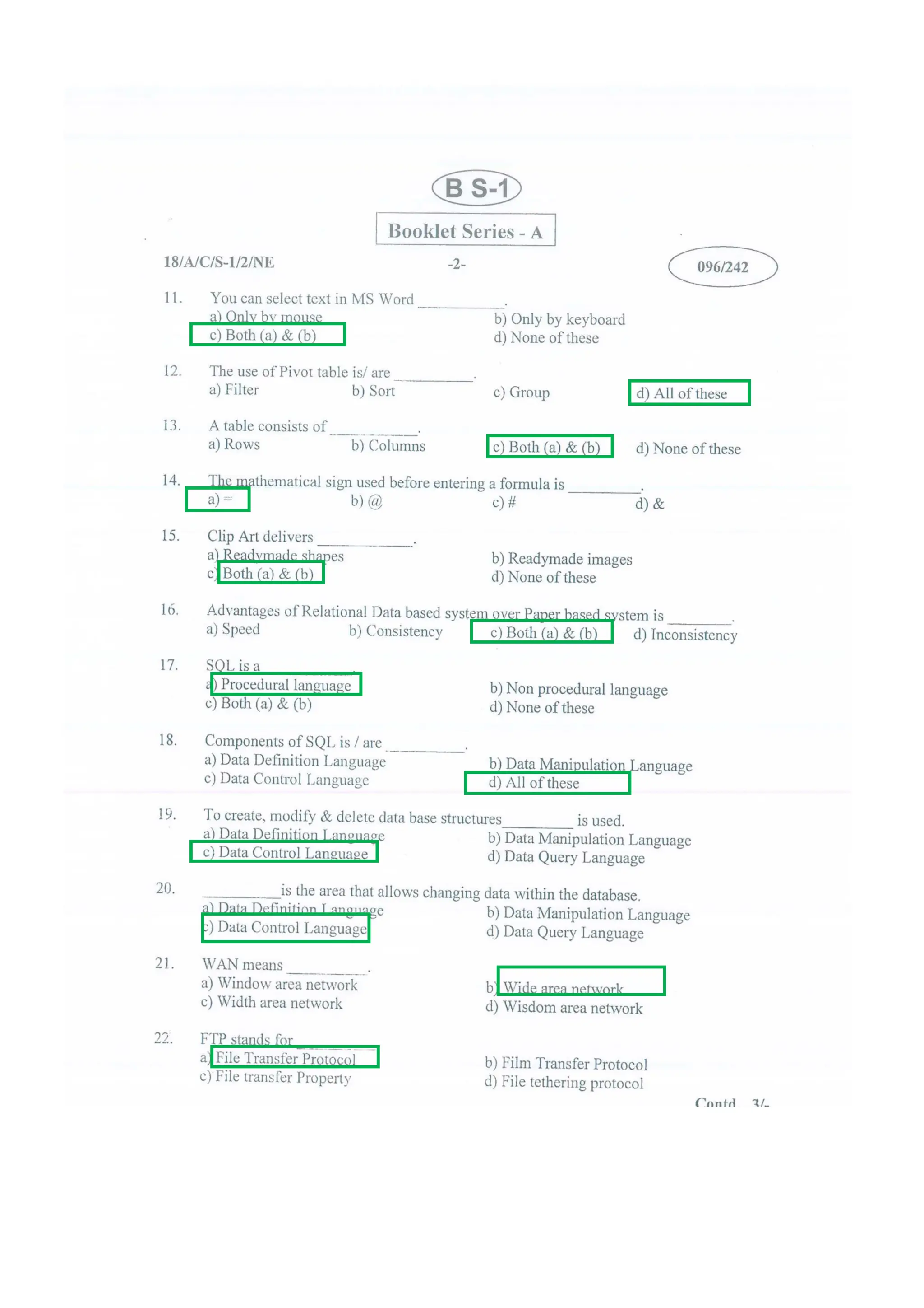 COPA Practice Set (Previous Year Question Paper) | PDF