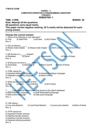 COPA Practice Set (Previous Year Question Paper) | PDF