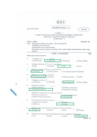 COPA Practice Set (Previous Year Question Paper) | PDF