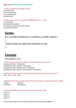 ITI COPA Questions and Answers Most Important | PDF