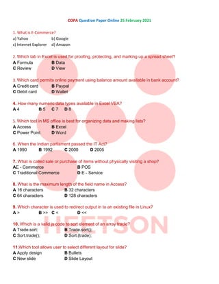 COPA Question Paper 2021, 25 February Online | PDF