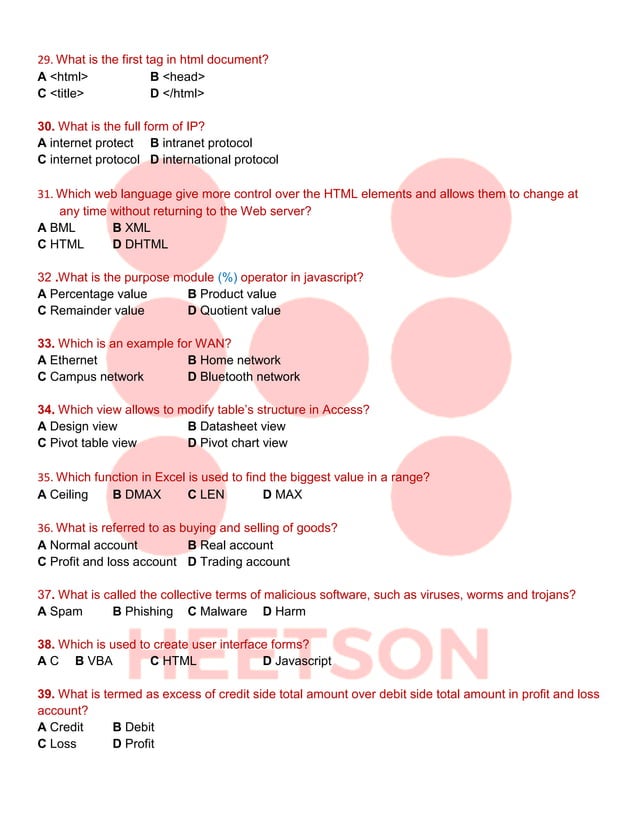 COPA Question Paper 2021, 25 February Online | PDF