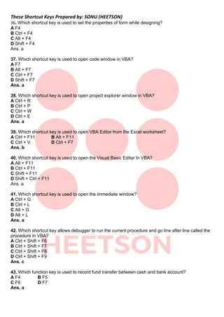ITI COPA Shortcut Keys Question in Computer | PDF