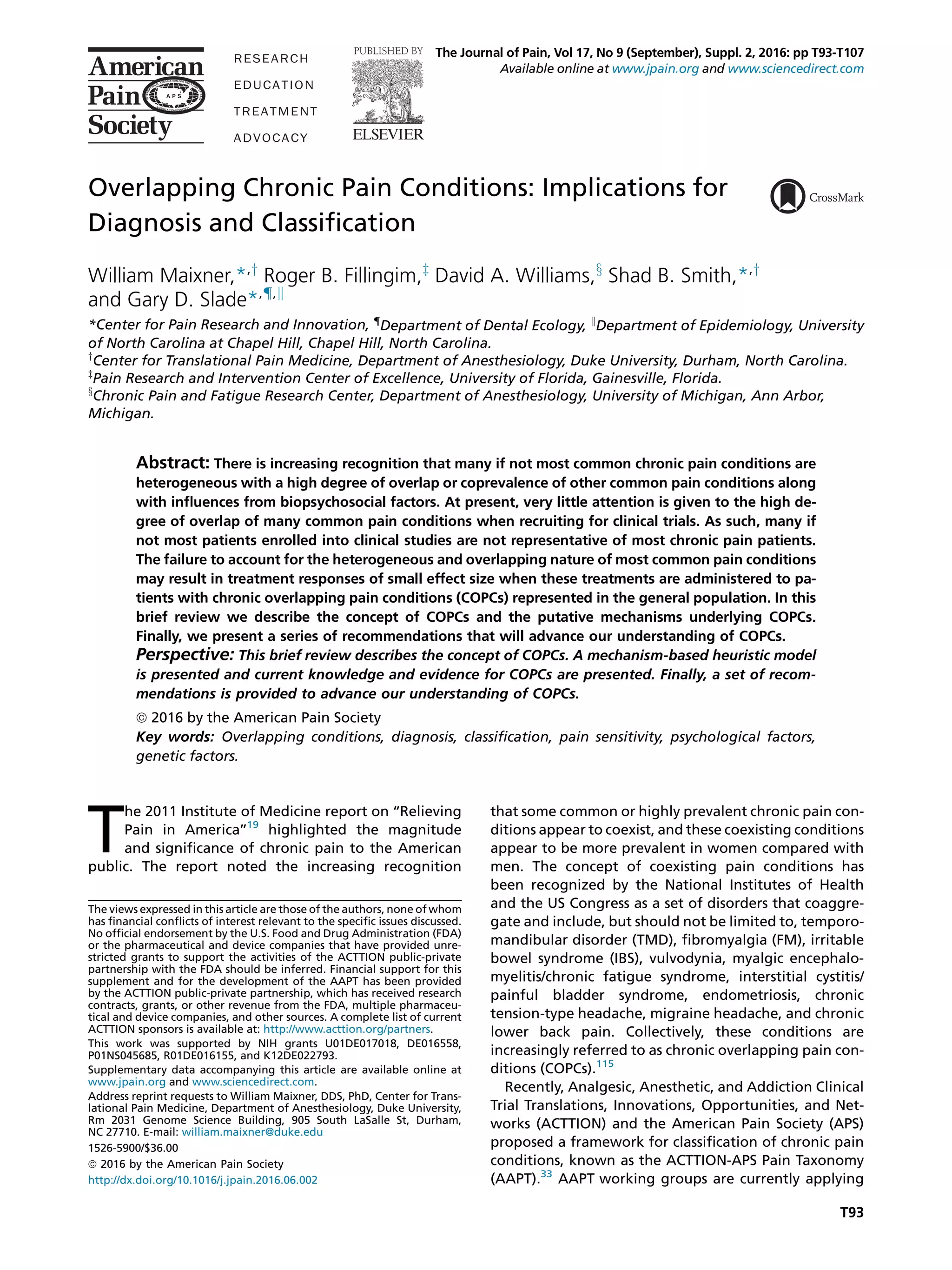 Chronic Overlapping Pain Conditions | PDF