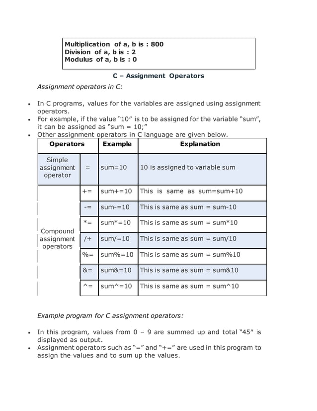 C – operators and expressions | DOCX