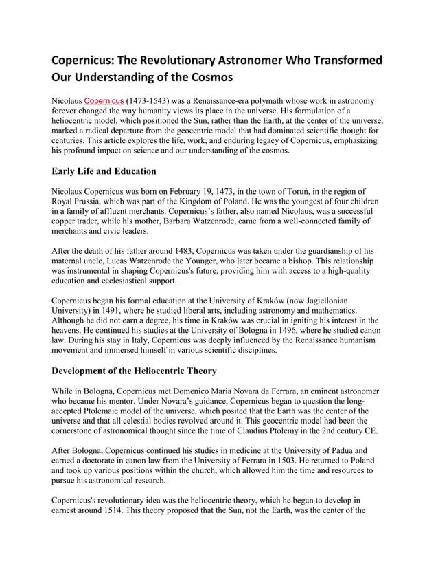 Copernicus: The Revolutionary Astronomer Who Transformed Our ...