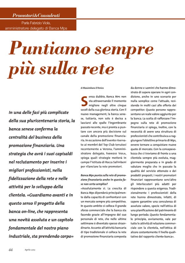 Intervista a Fabrizio Viola, amministratore delegato di Banca Mps ...