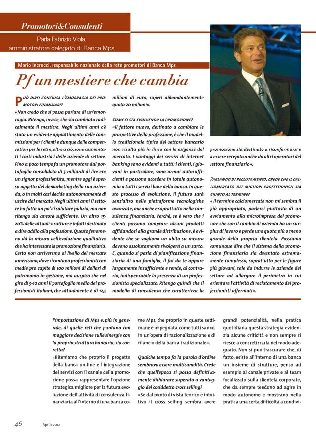 Intervista a Fabrizio Viola, amministratore delegato di Banca Mps ...
