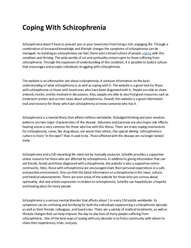 Coping Skills Worksheets For Schizophrenia