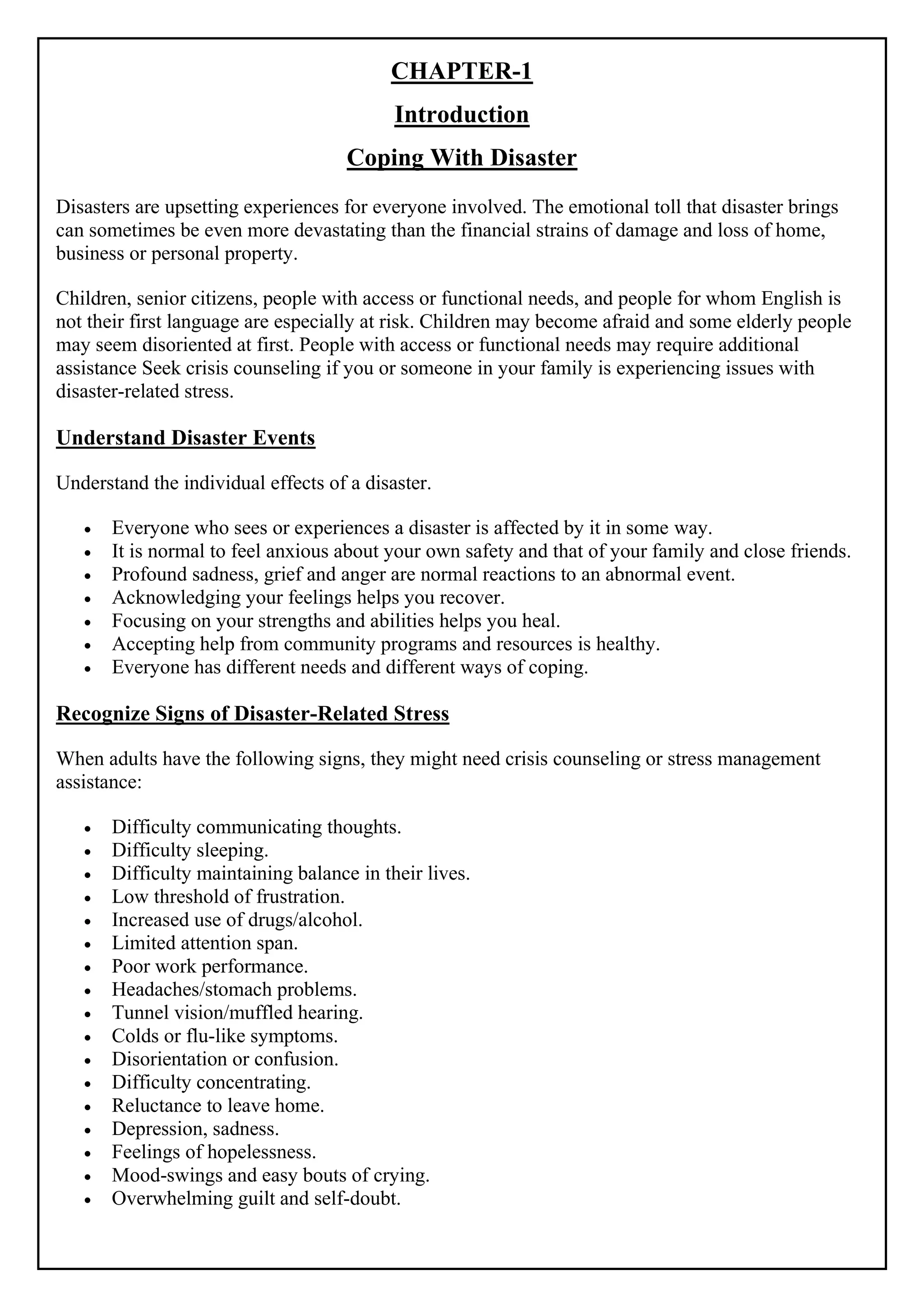 Coping with disaster, violence report | PDF