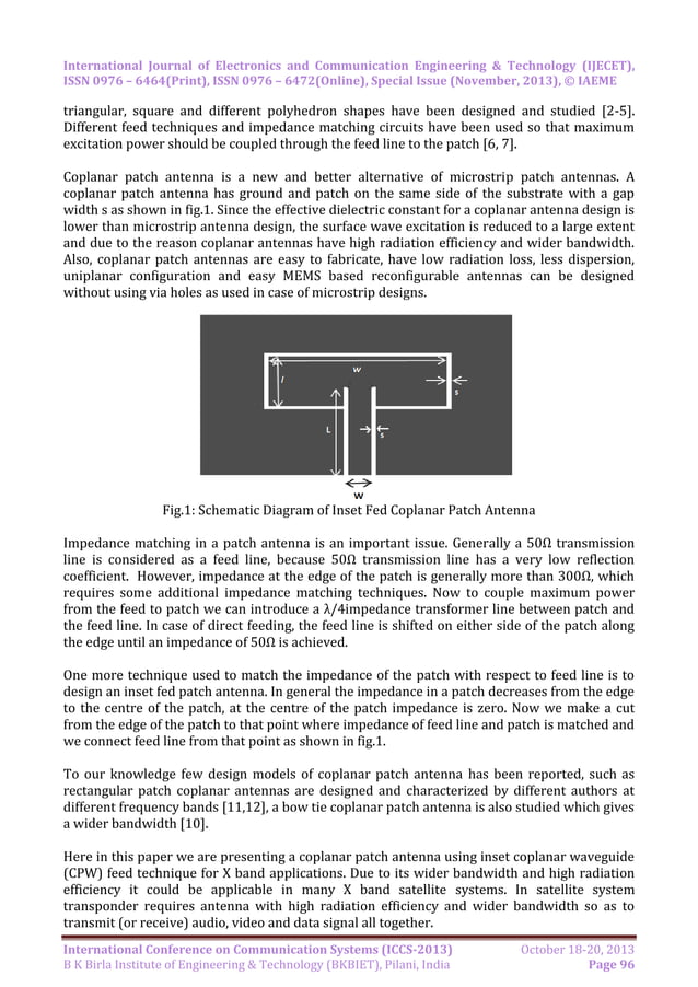 Coplanar Rectangular Patch Antenna For X Band Applications Using Inset Fed Technique Pdf