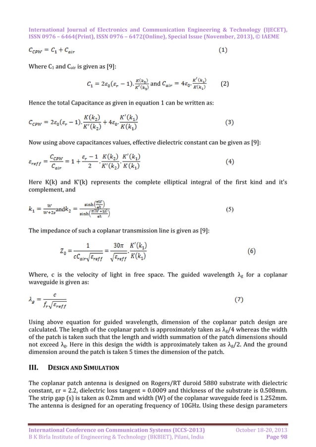 Coplanar Rectangular Patch Antenna For X Band Applications Using Inset Fed Technique Pdf
