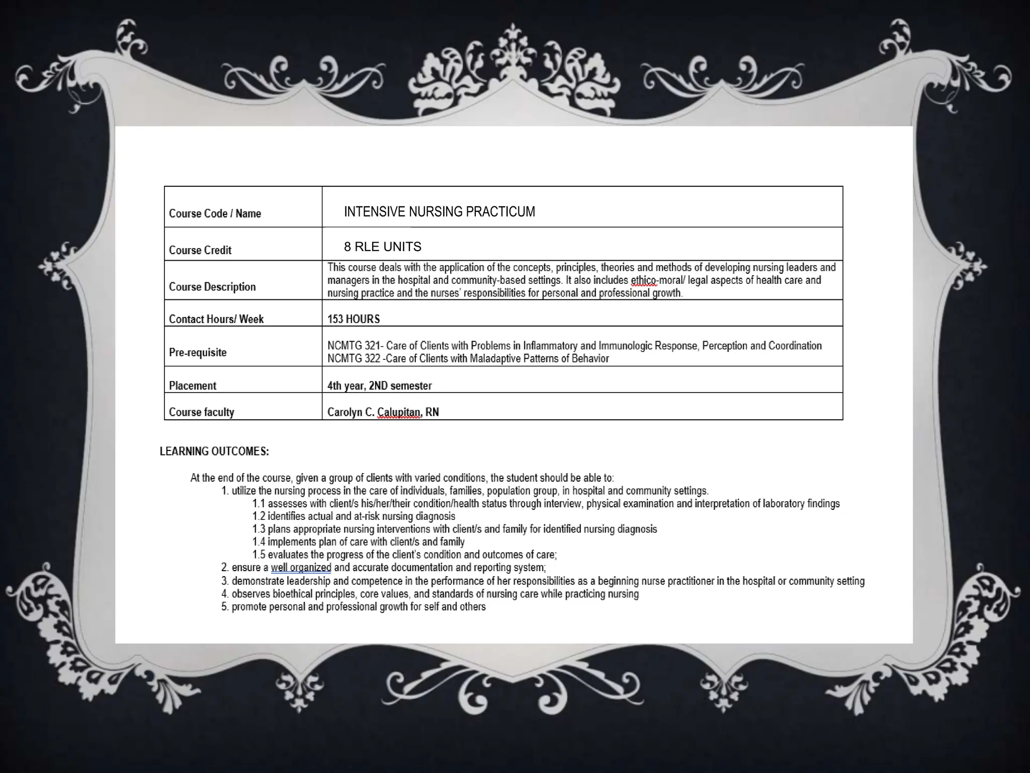 COP NCM 122. Intensive nursing practicum course outline presentation pptx | PPTX