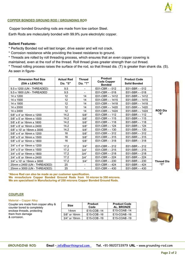 Copper bonded grounding rod manufacturer | PDF