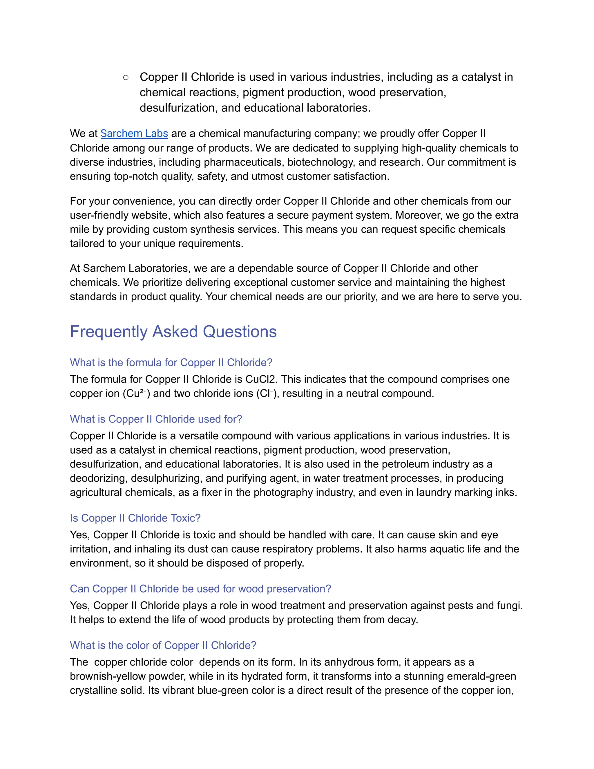 Is Copper II Chloride Soluble in a Water? | PDF