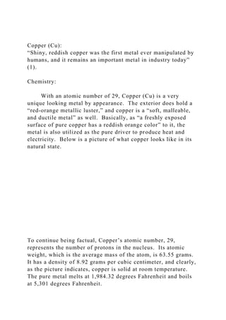 Copper (Cu)Shiny, reddish copper was the first metal ever mani.docx