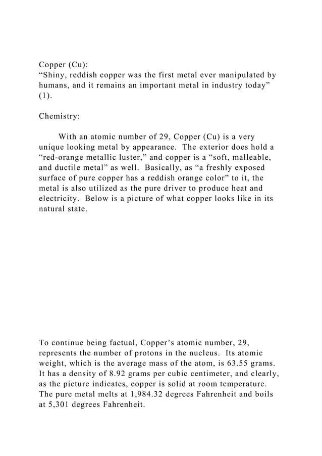 Copper (Cu)Shiny, reddish copper was the first metal ever mani.docx