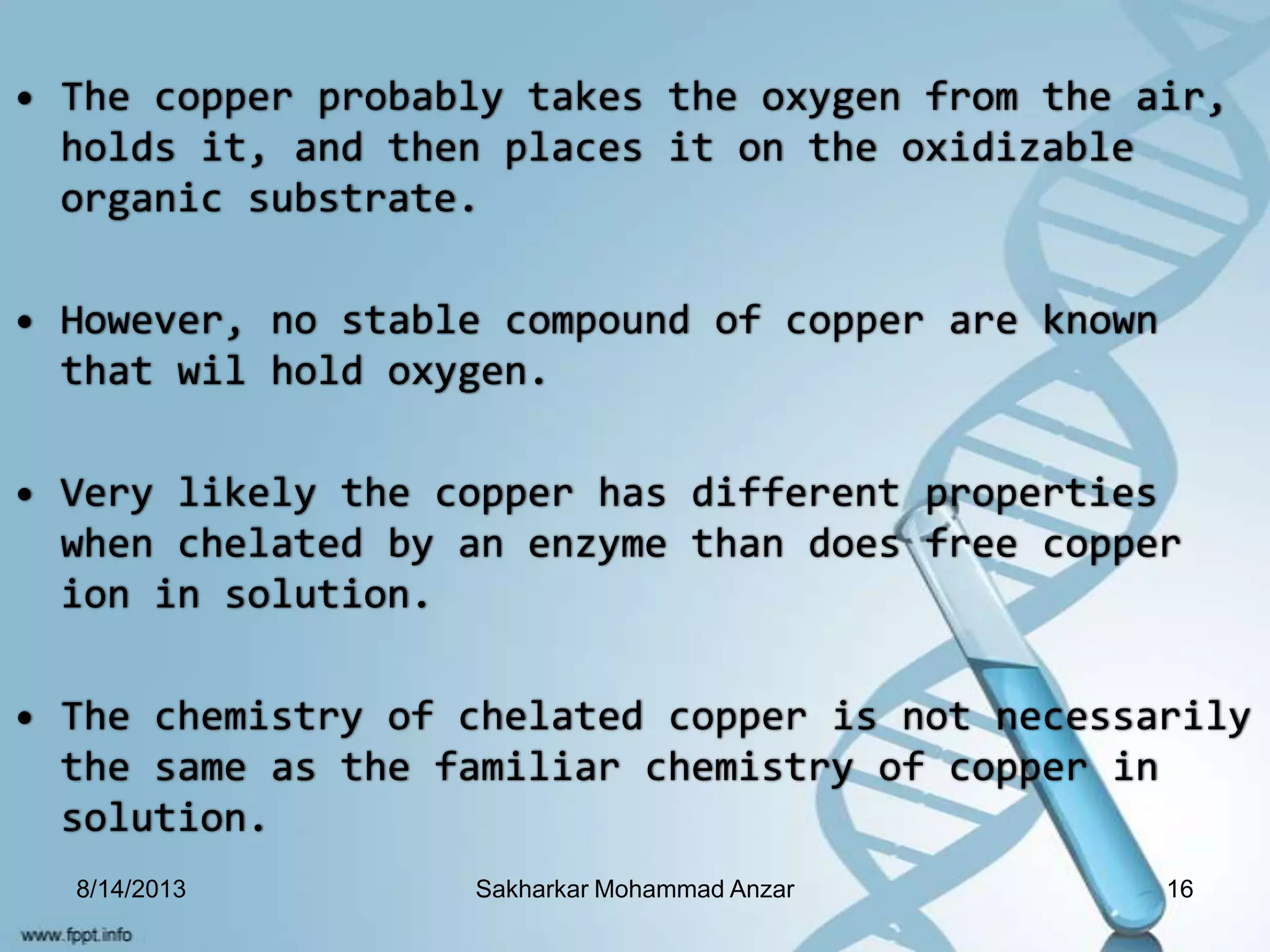 Copper in proteins and enzymes | PPTX