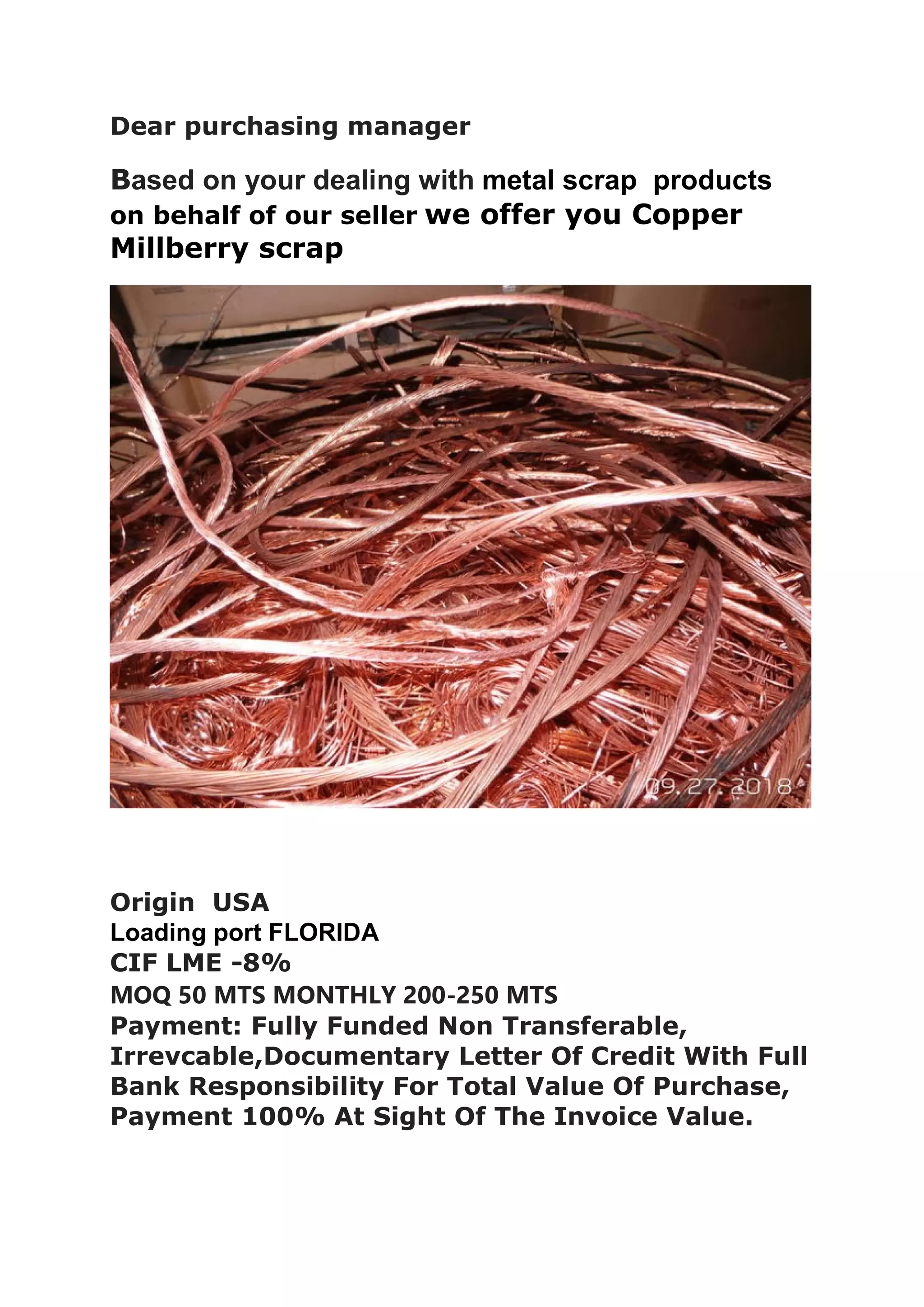 we offer you copper millberry scrap | PDF