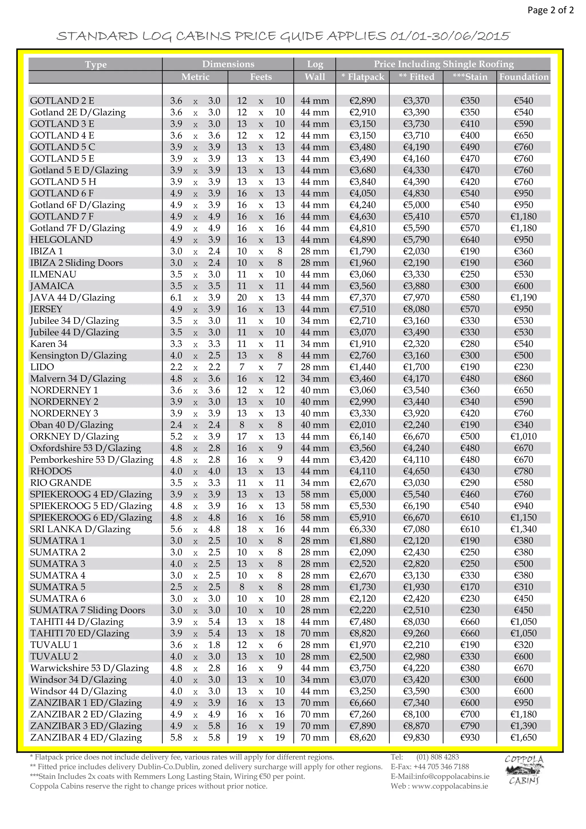 Coppola log cabins slc Price guide | PDF