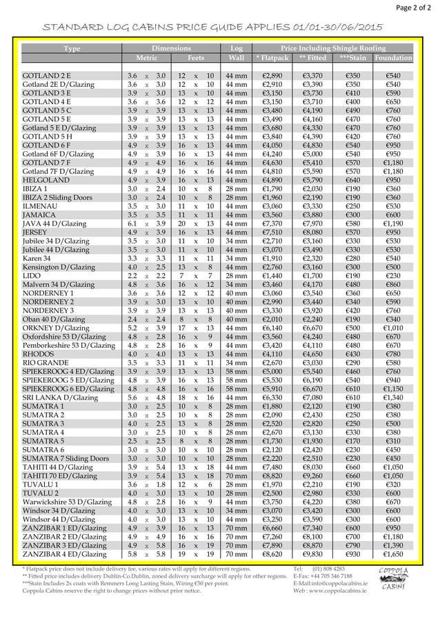 Coppola log cabins slc Price guide | PDF