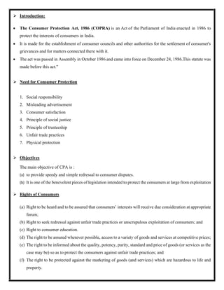 The Consumer Protection Act, 1986 (COPRA) | PDF