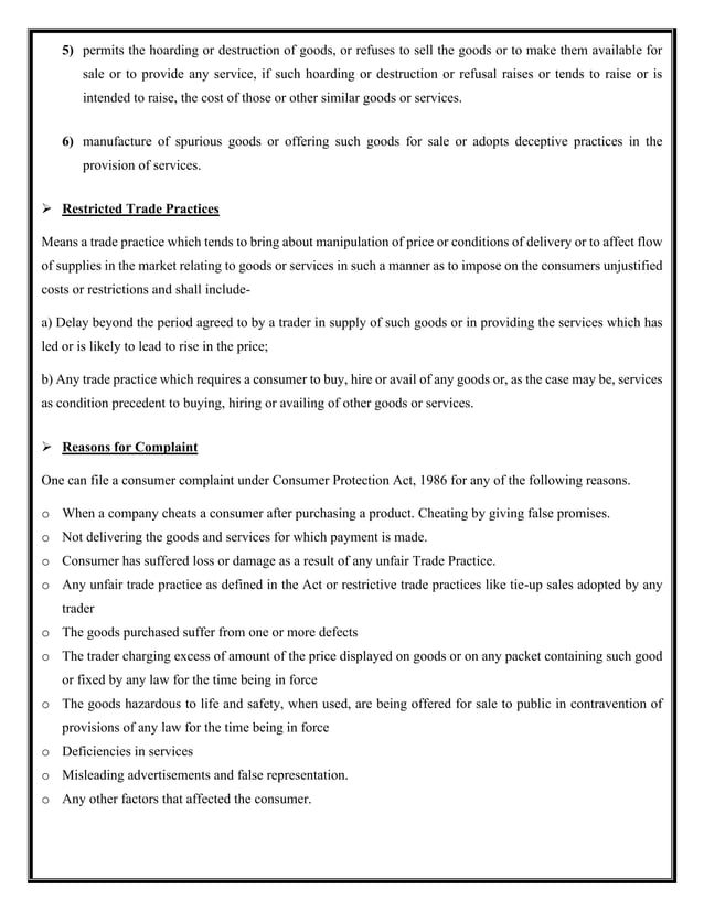 The Consumer Protection Act, 1986 (COPRA) | PDF