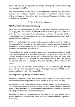 Leveraged-Buyouts; Market mechanism, Tax shield and exiting of an LBO | PDF