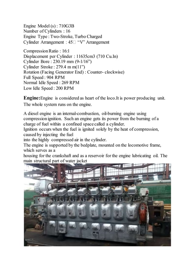 INTERNSHIP PROJECT ON DIESEL LOCMOTIVE AT KAZIPET DIESEL SHED | DOCX