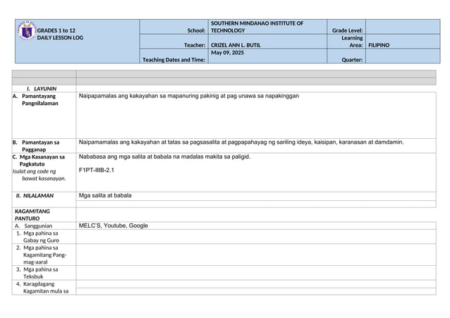 Copy-Filipino - detailed lesson plan ele | DOCX