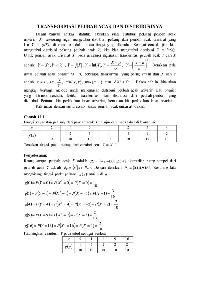 Transformasi Peubah Acak dan Distribusinya | DOCX