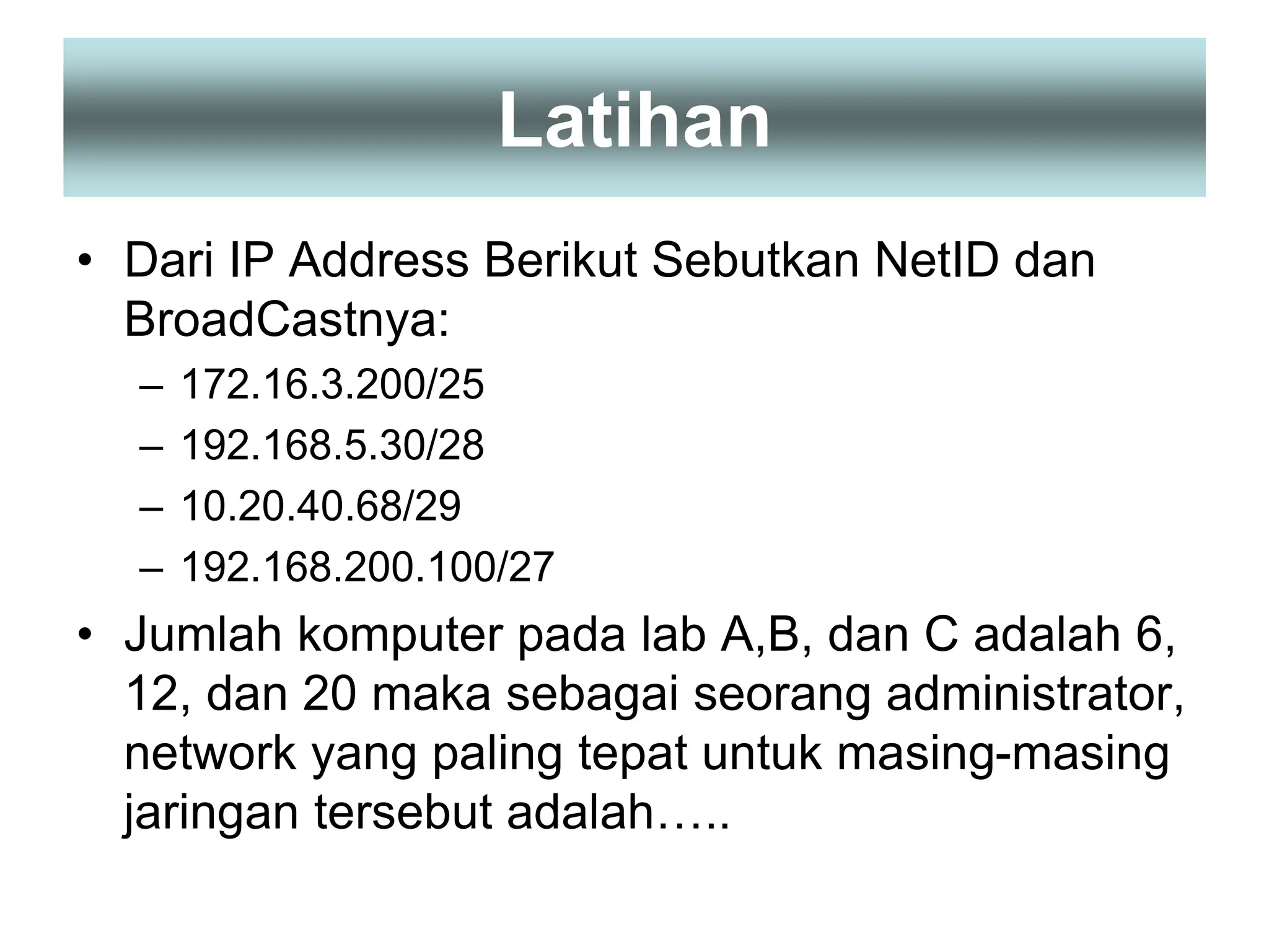 penjelasan menegenai ip adress dalam jaringan | PPT