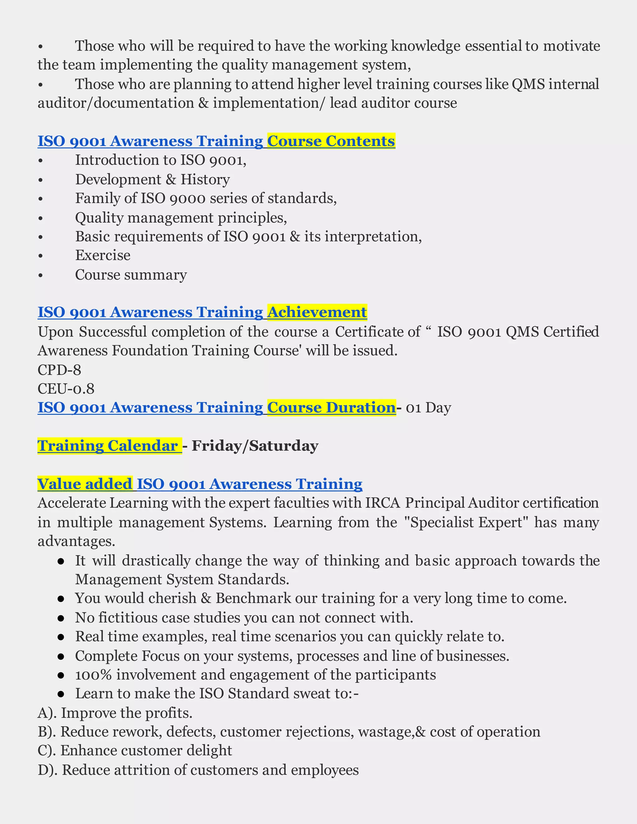 ISO 9001 Training | QMS Training | ISO 9001 Awareness Training | PDF
