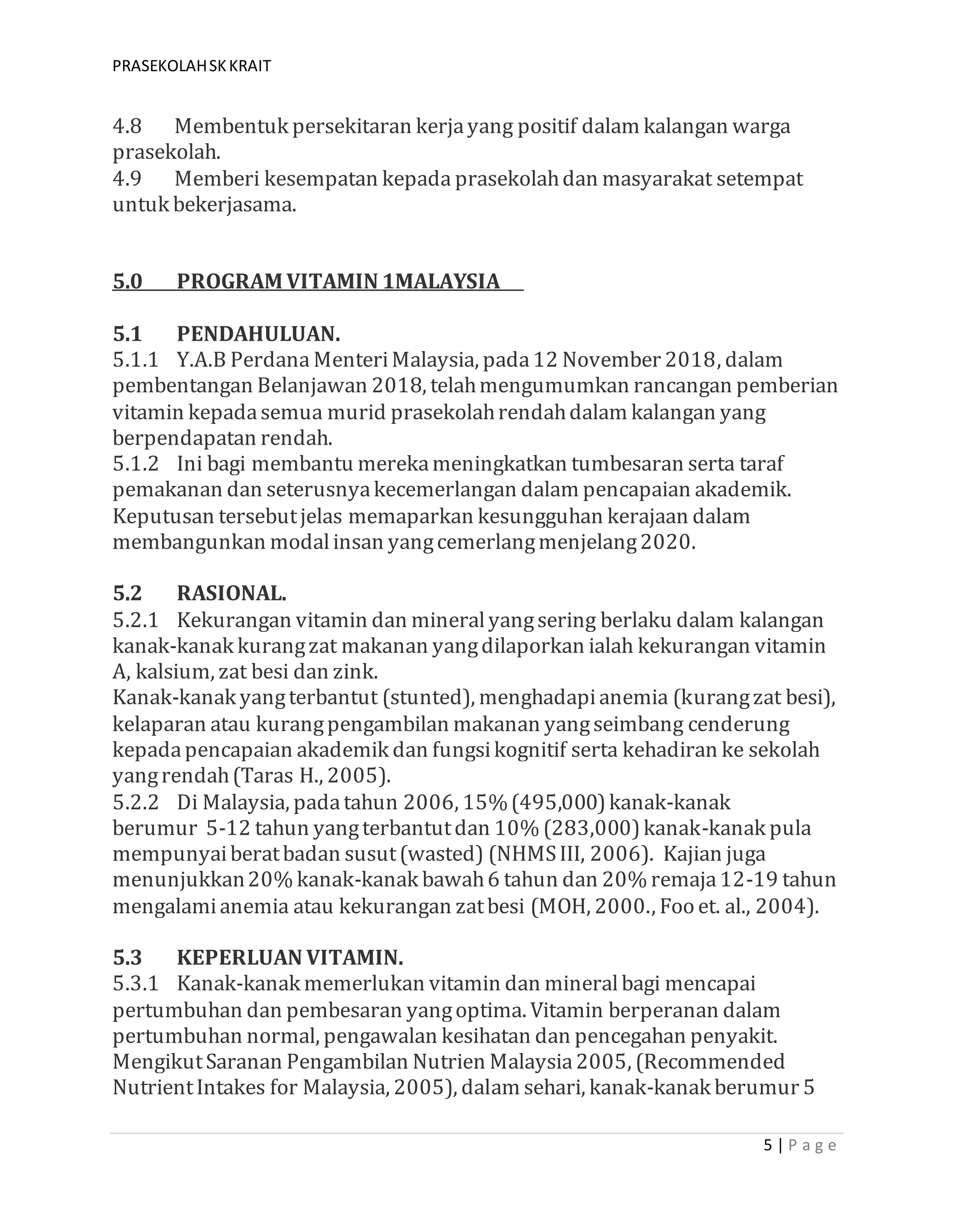 Laporan pelaksanaan program aktiviti pemakanan pra (JUN 2019) | DOCX