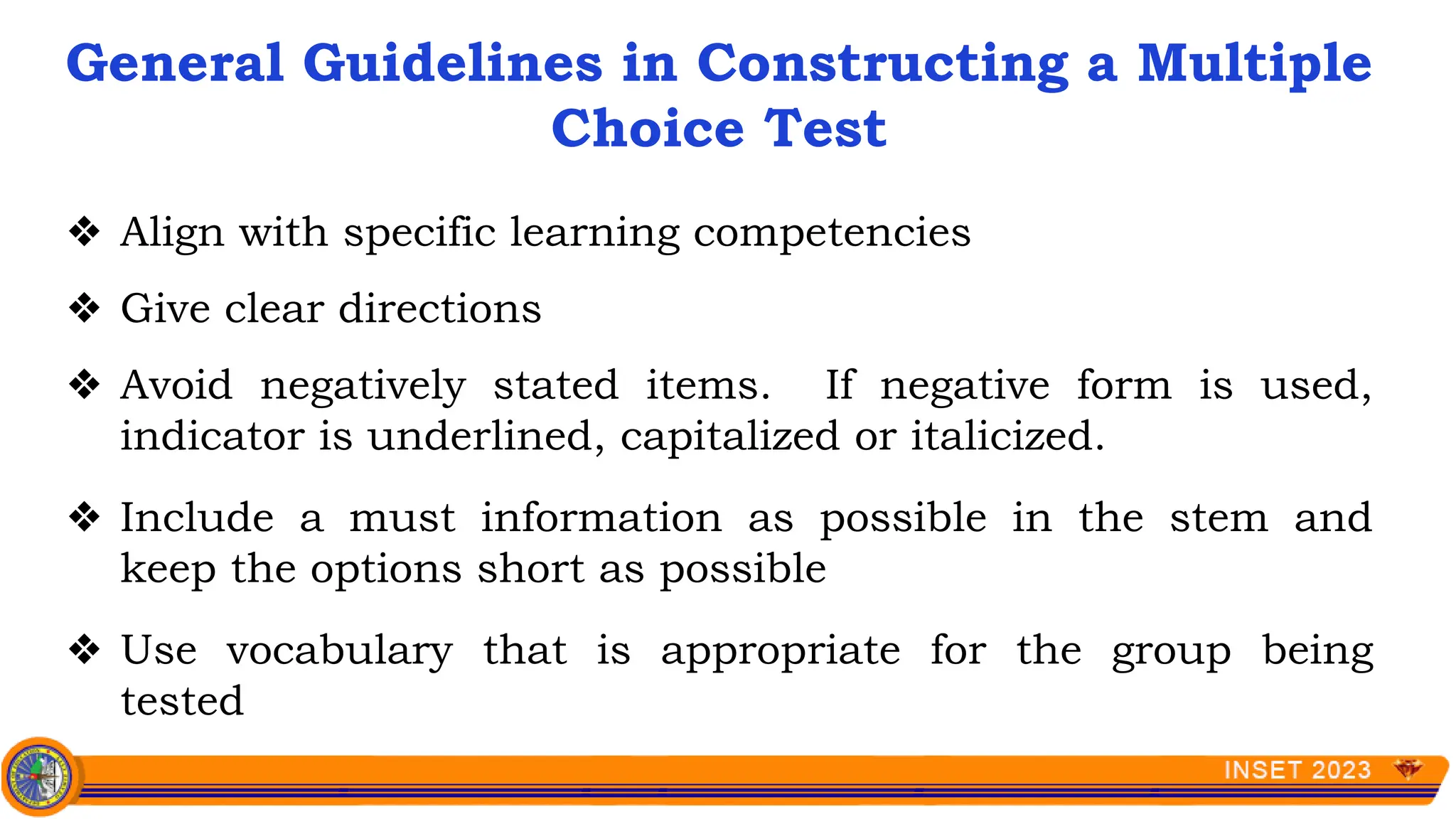Copy of 9-Guidelines Multiple Choice and Matching Type Tests.pptx