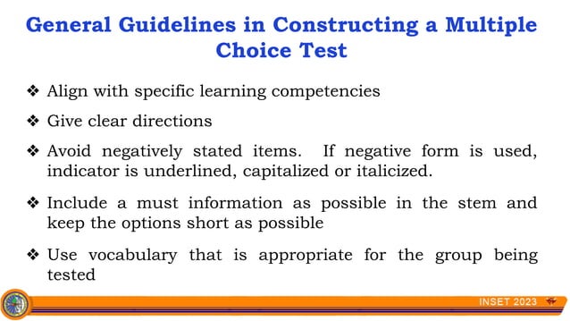 Copy of 9-Guidelines Multiple Choice and Matching Type Tests.pptx ...
