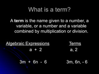 Algebra - An Introduction to Terms” and Definitions | PPTX