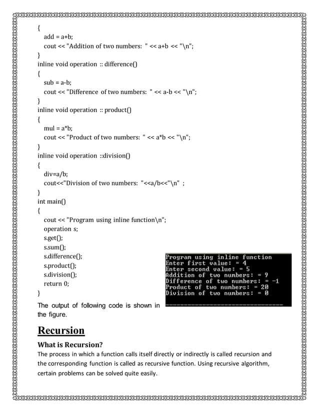 Function Overloadinginline Function And Recursion In C By Faisal Shahzad Pdf