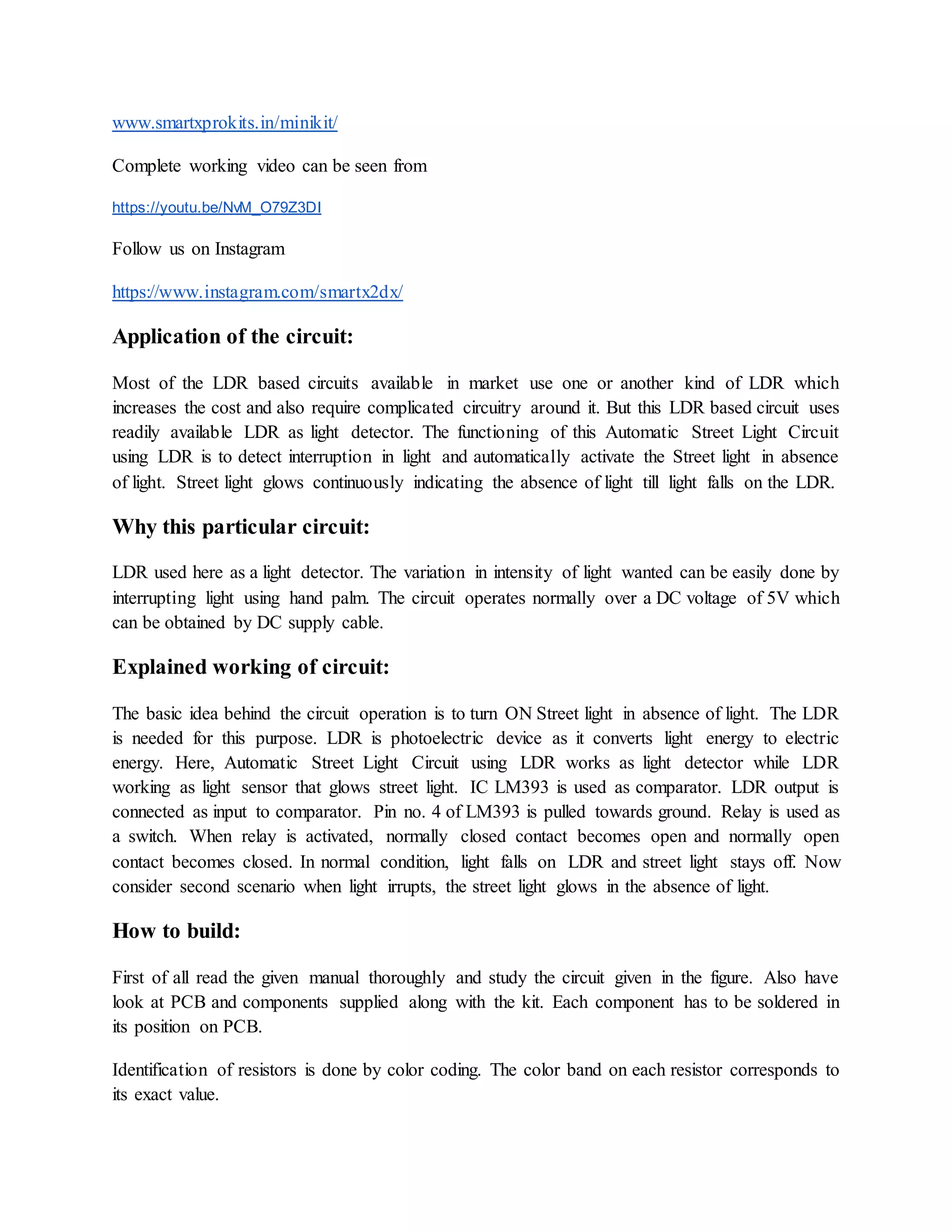 Automatic street light circuit using ldr | DOCX Automatic street light circuit using ldr | DOCX