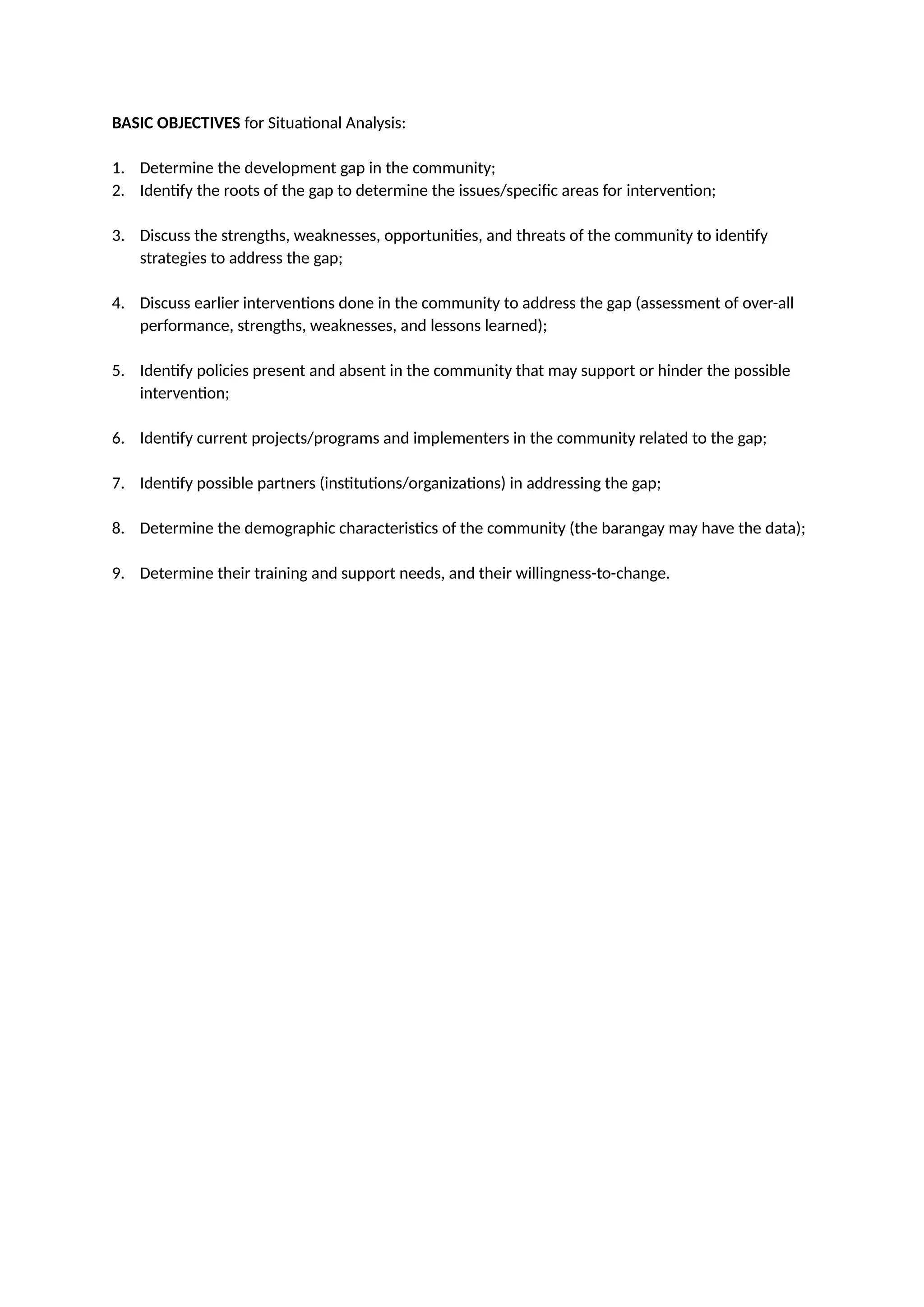 Copy of BASIC OBJECTIVES for Situational Analysis.docx