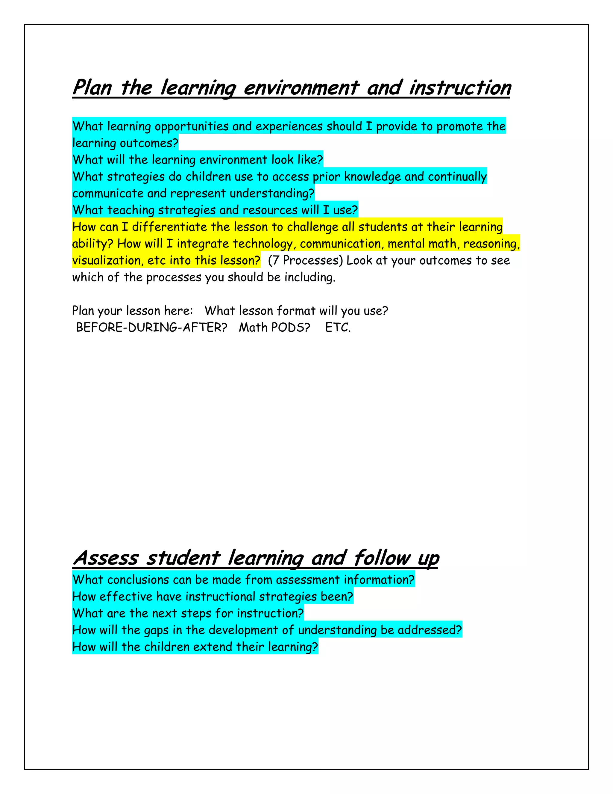 Blank Lesson Plan- Backwards Approach | DOCX | Educational Assessment ...