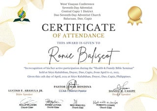 Certificate of Attendance for Bible Seminar | PDF