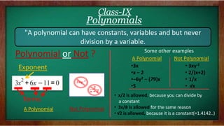Polynomials for class 9th | PPT