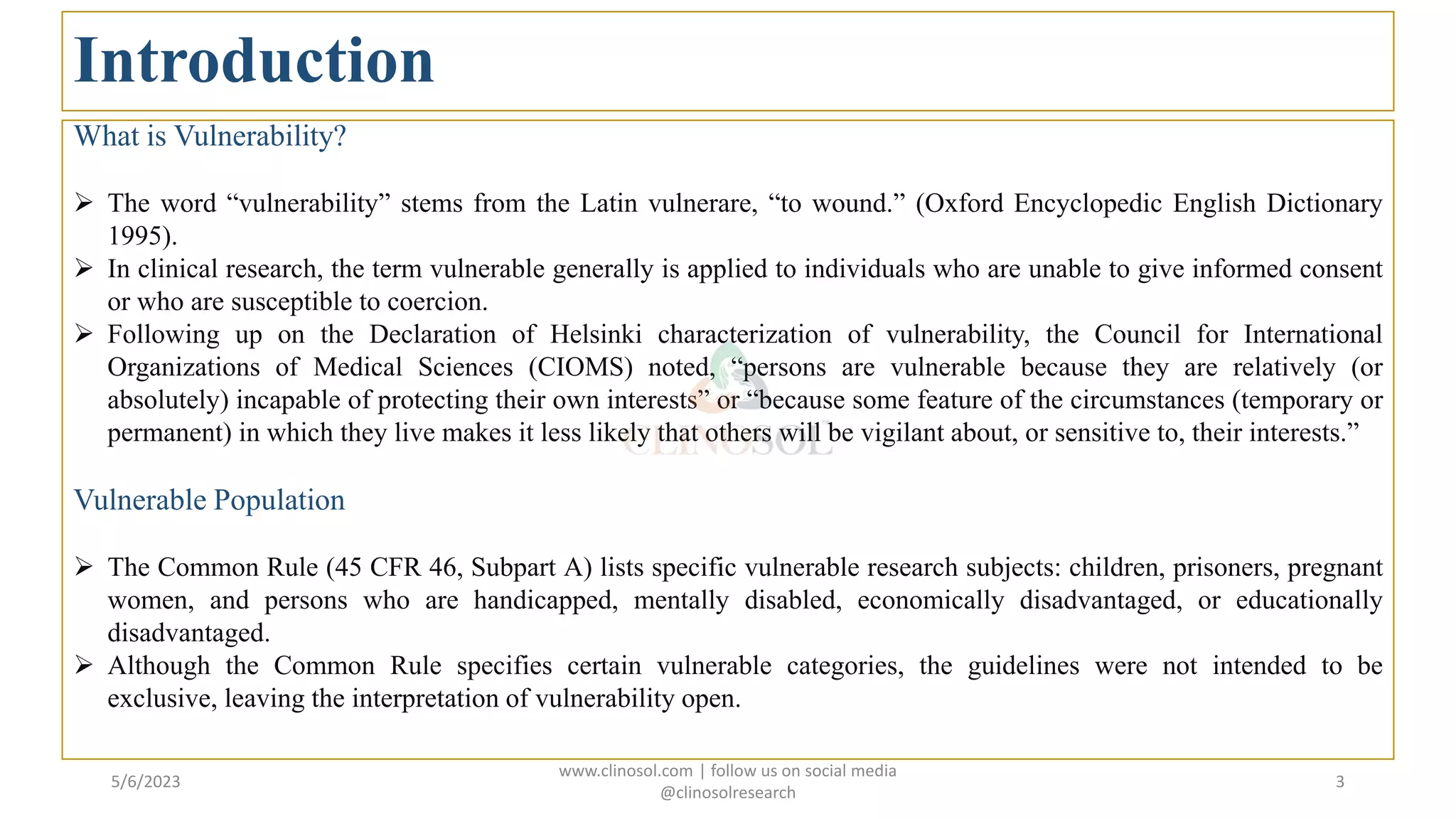 Using Vulnerable Populations in Clinical Research. | PPTX