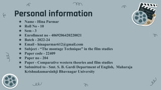 "The montage technique" in film studies.. | PPTX