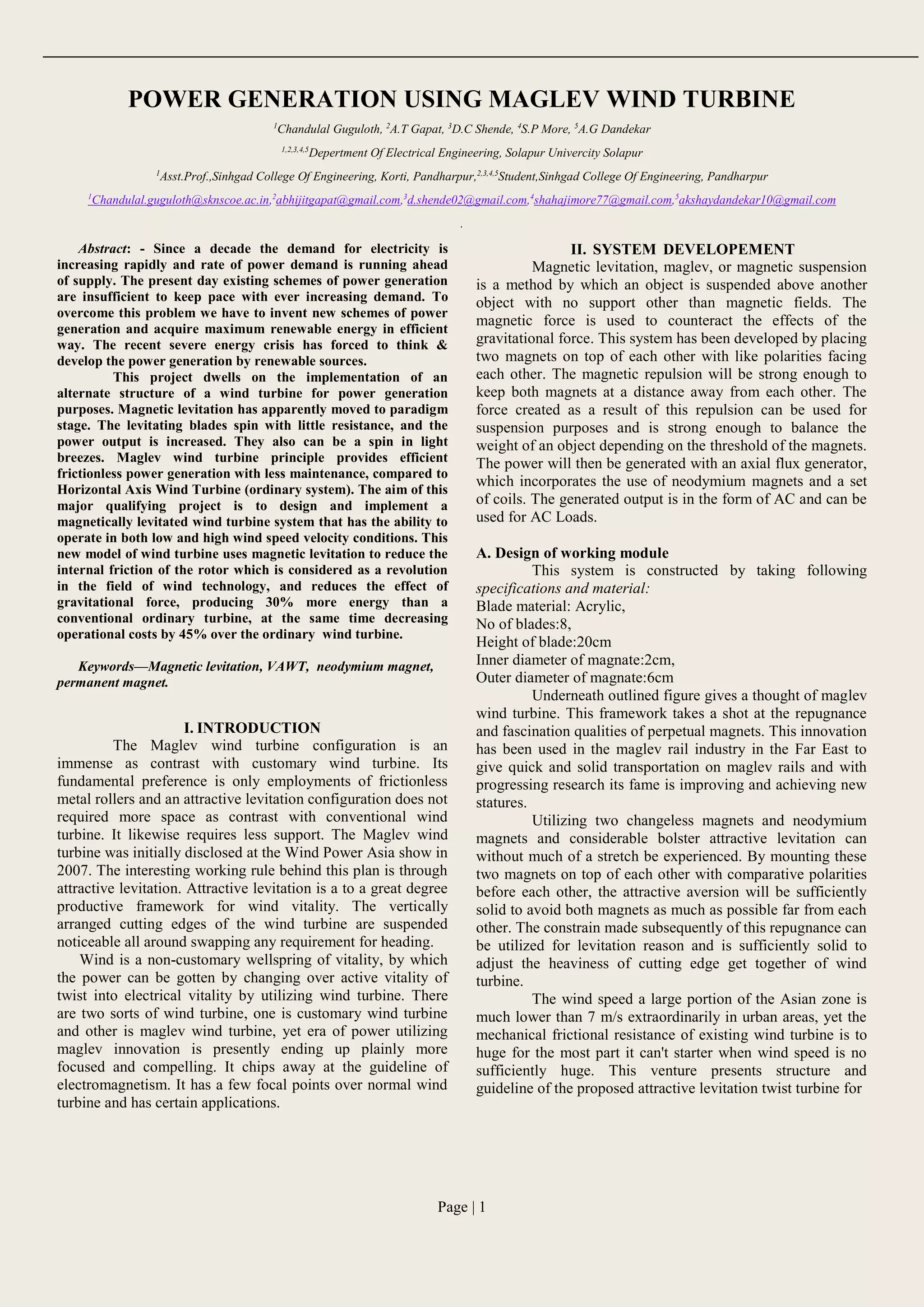 maglev wind turbine | PDF