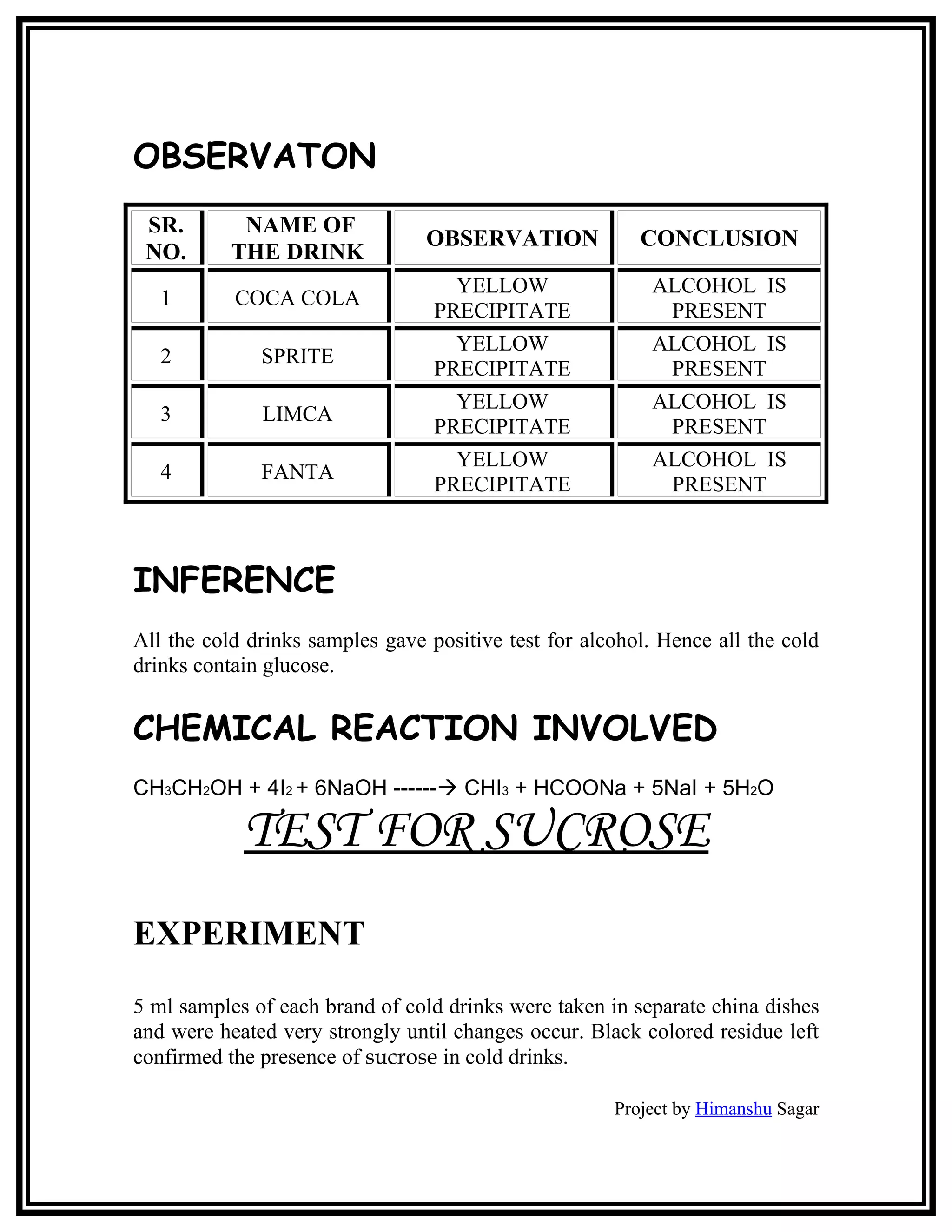 Copy Of Determination Of The Contents Of Cold Drinks | DOC