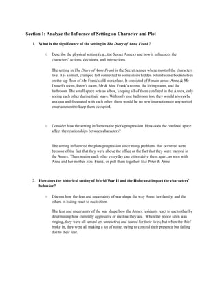 In-Depth Analysis of Setting, Plot, and Characterization in The Diary ...
