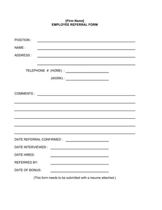 Copy of employee referral form | XLS
